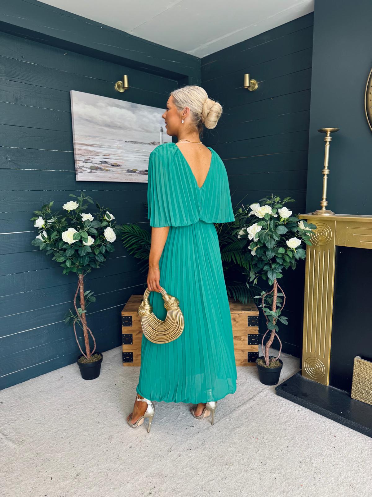Denis Pleated Maxi Dress Green – Canella Lane