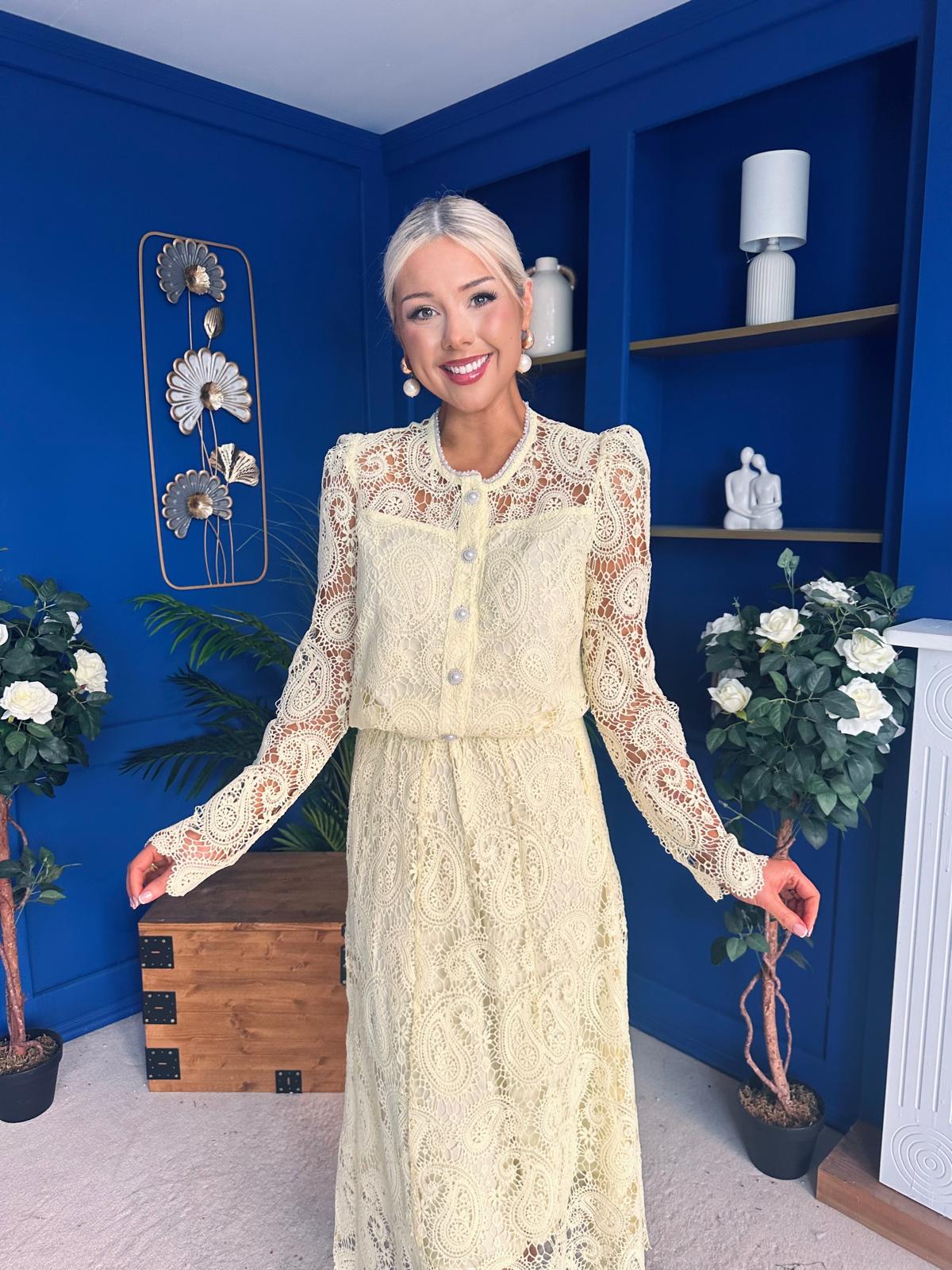 Sienna Crochet Skirt & Cardi Set Yellow PRE ORDER Arriving 16 Jan ...